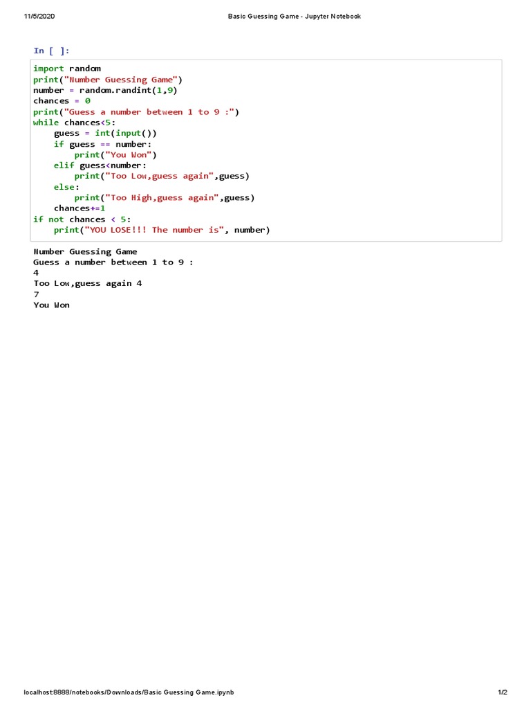 Basic Guessing Game - Jupyter Notebook | PDF