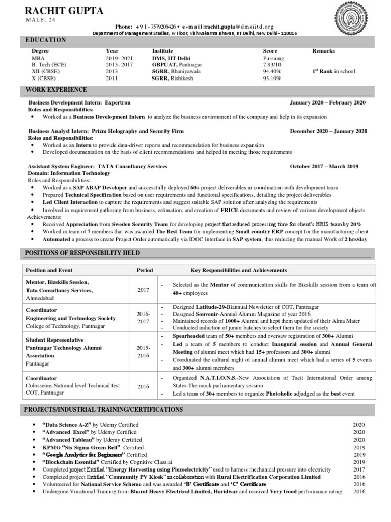 Rachit Gupta CV PDF | PDF | Business