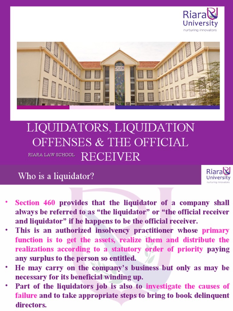 Liquidators, Liquidation Offenses & The Official Receiver: Riara Law ...