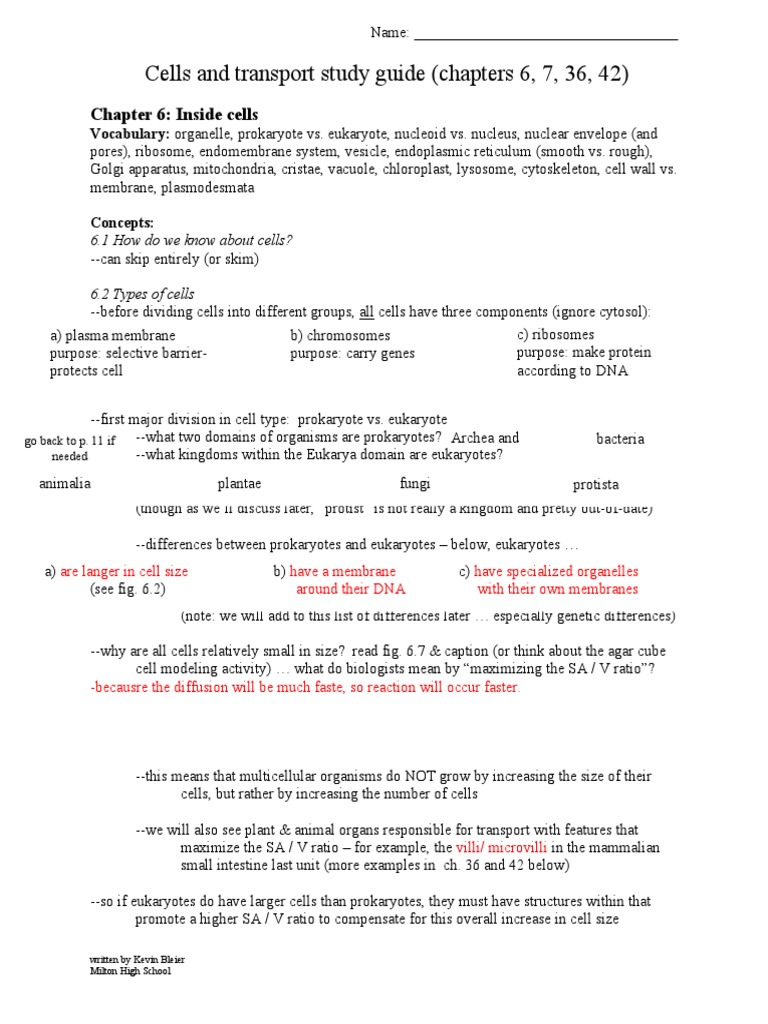 Cells and Transport Study Guide My | PDF | Cell Membrane | Endoplasmic ...