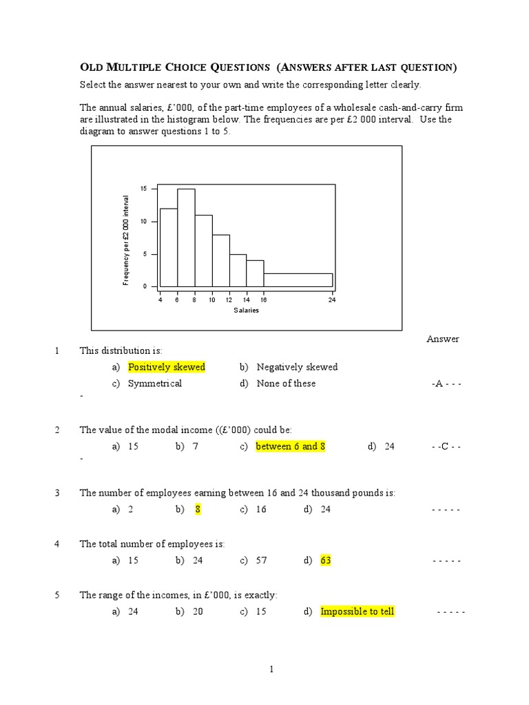 Old Multichoice Answers | PDF | Confidence Interval | Median
