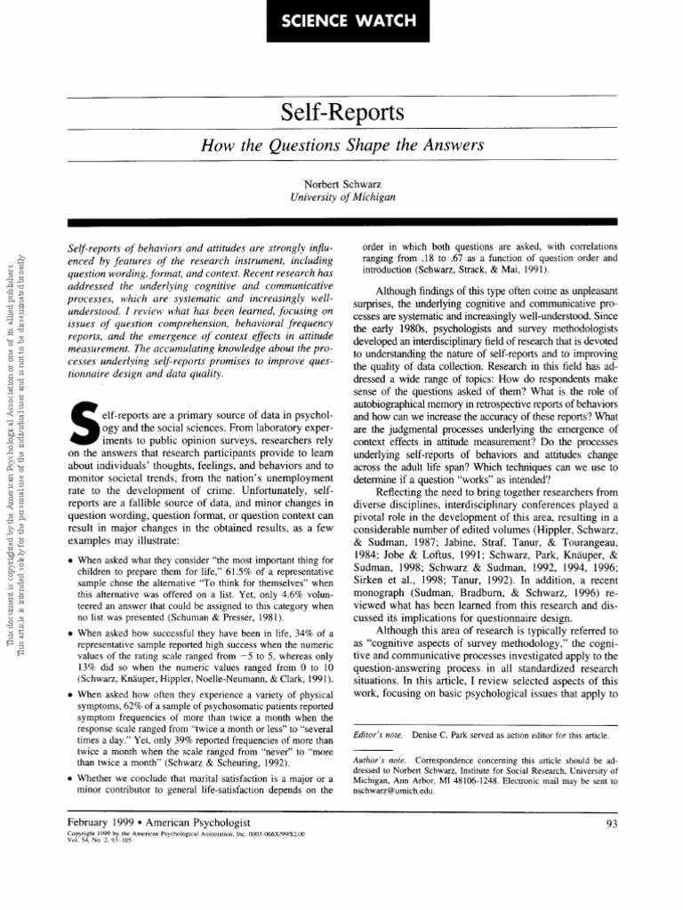 Self-Reports: How The Questions Shape The Answers | PDF | Attitude ...