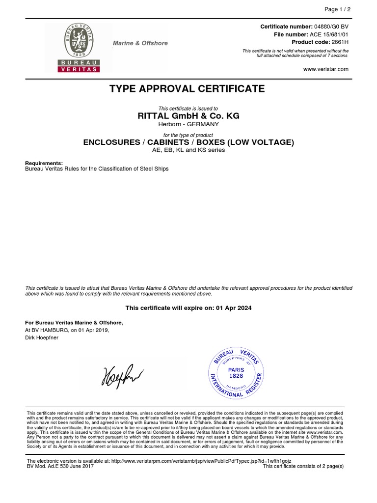 Type Approval Certificate: Rittal GMBH & Co. KG | PDF | Government ...