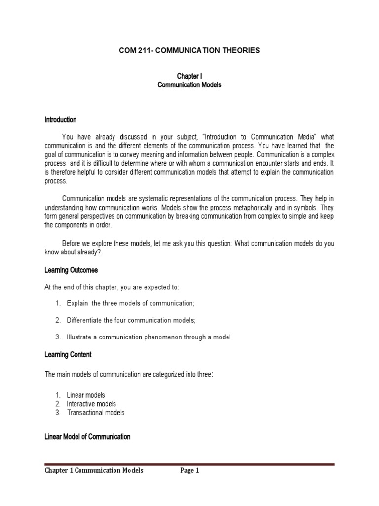 Communication Models Overview | PDF | Communication | Cognition