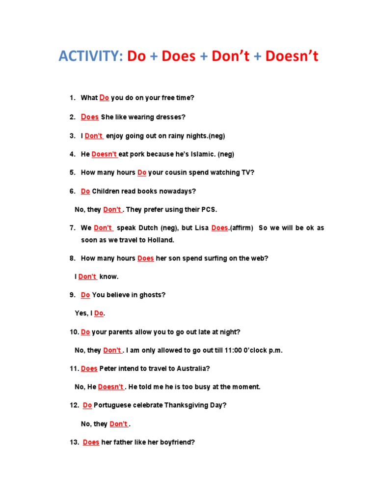 Do, Does, Don’t, Doesn’t Usage Guide | PDF