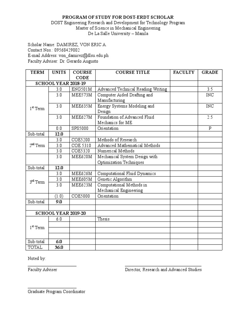 ERDT PROGRAM OF STUDY Template | PDF