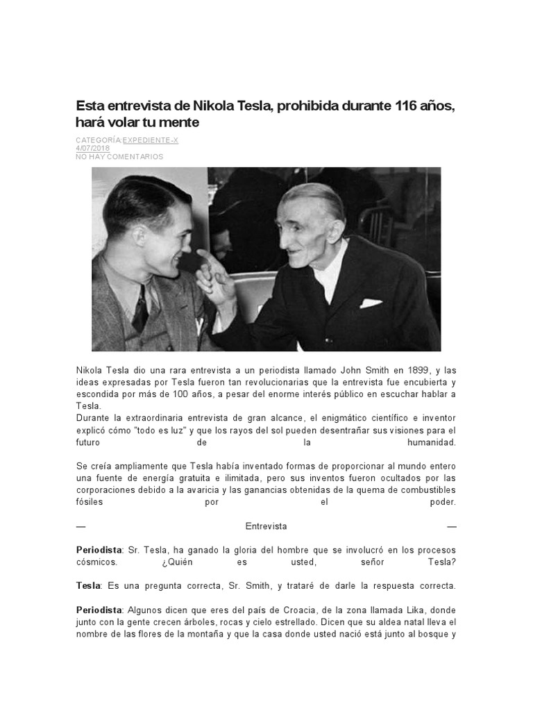 Esta Entrevista de Nikola Tesla | PDF | Nikola Tesla | Universo