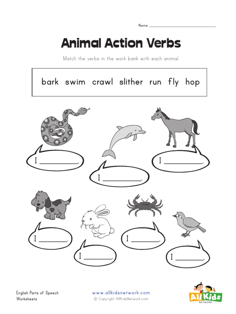 Animal Action Verbs Worksheet | PDF