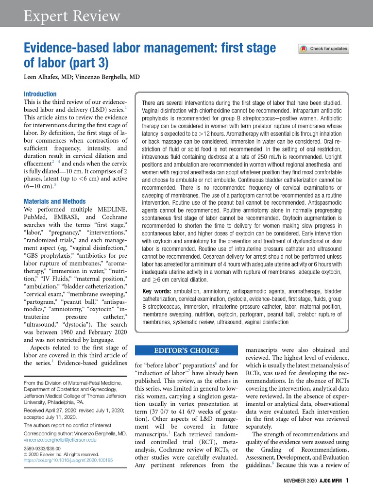 Evidence-Based Labor Management - First Stage of Labor (III) AJOG Nov ...
