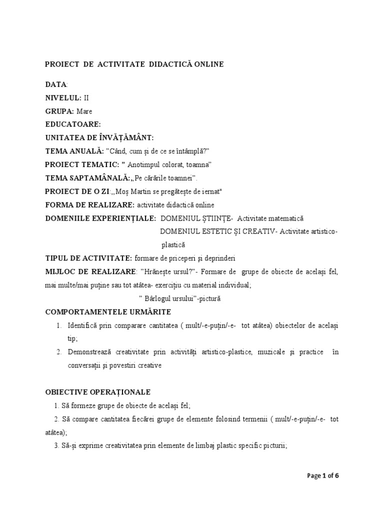 Proiect Didactic Grupa Mare | PDF