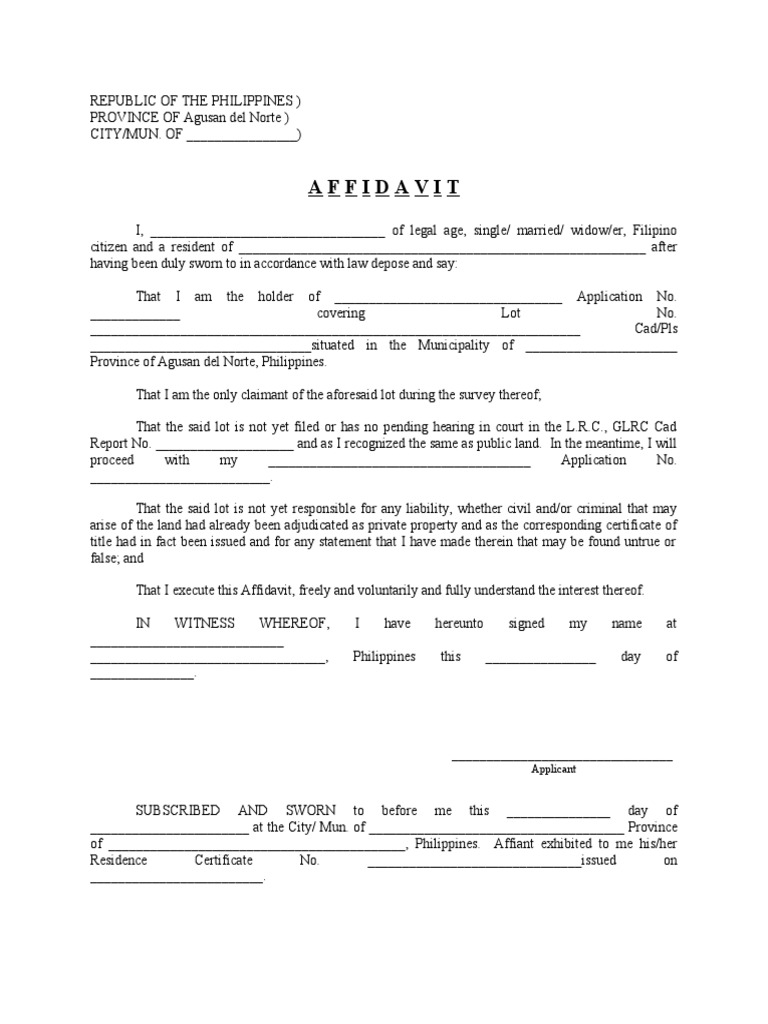 Affidavit for Land Application in Philippines | PDF | Affidavit | Virtue