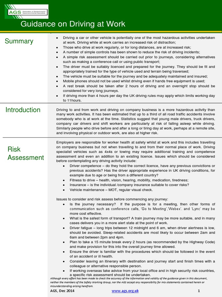 Guidance On Driving at Work | Download Free PDF | Traffic Collision | Risk
