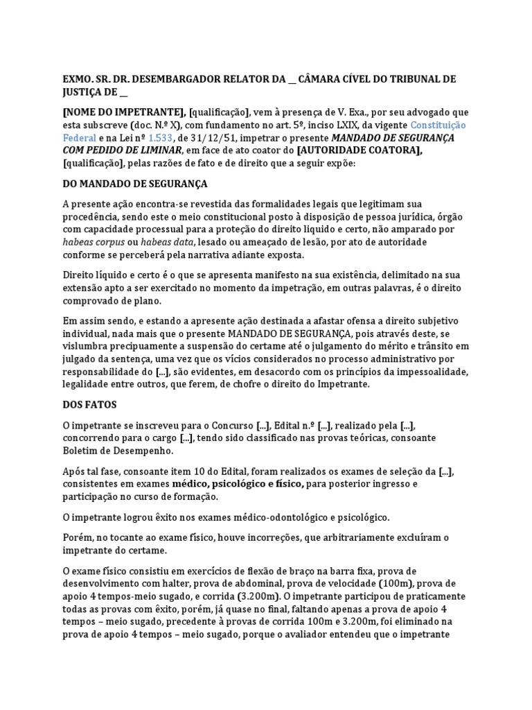 Modelo de Mandado de Seguranca | PDF | Mandamus | Justiça