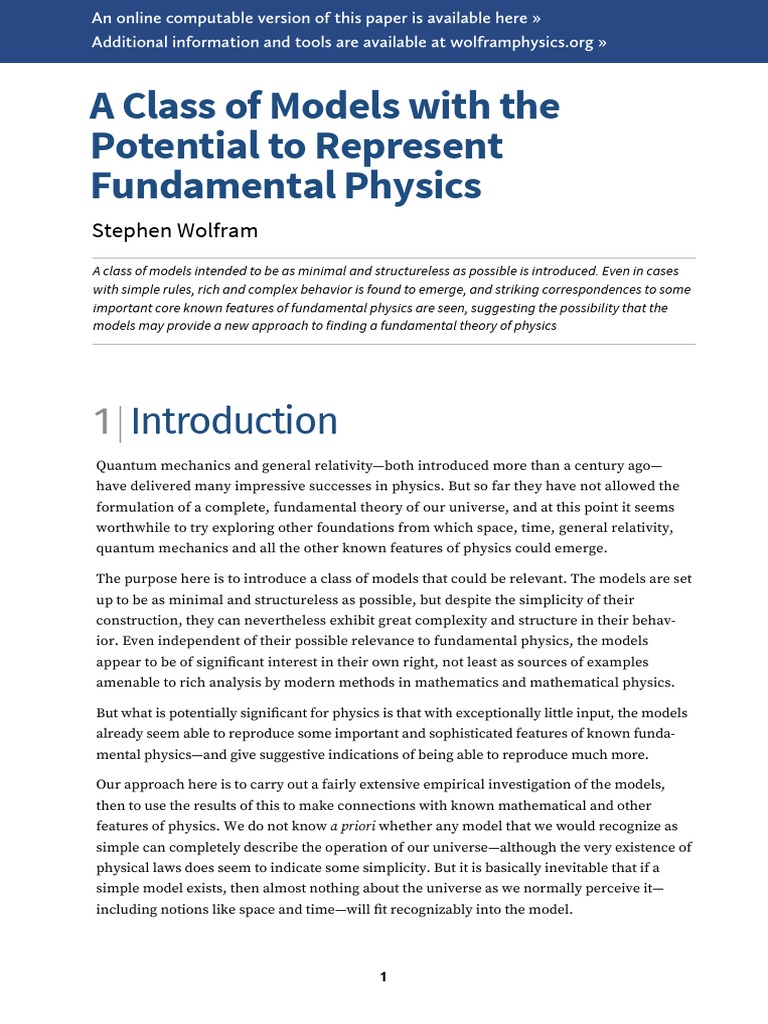 A Class of Models With The Potential To Represent Fundamental Physics ...