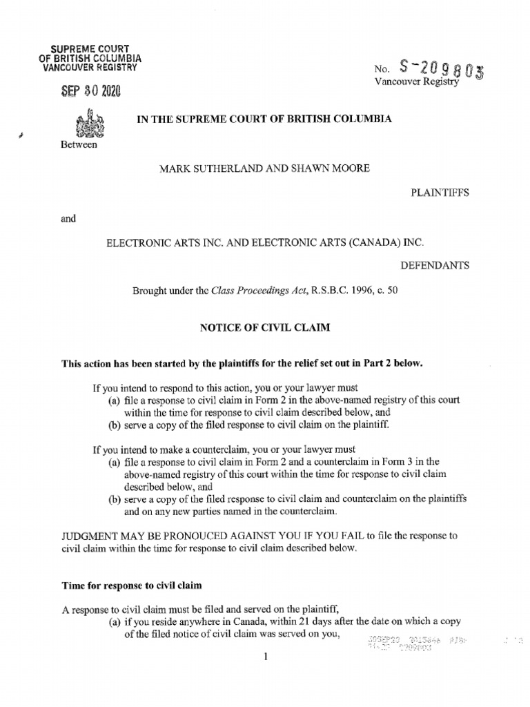 Notice of Civil Claim | PDF