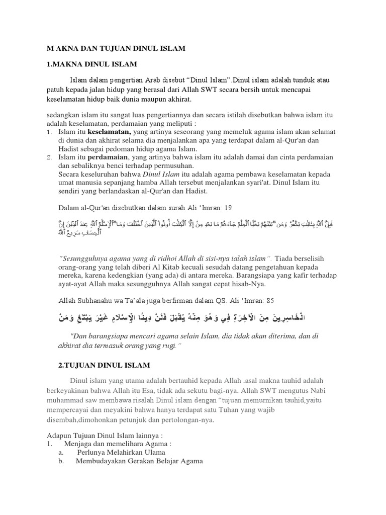 Tgs M AKNA DAN TUJUAN DINUL ISLAM | PDF