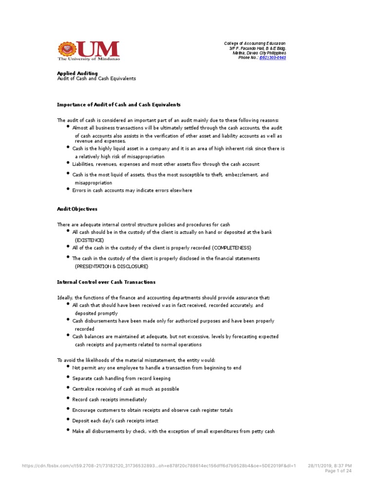 Cash Audit Procedures and Importance | PDF | Audit | Bookkeeping