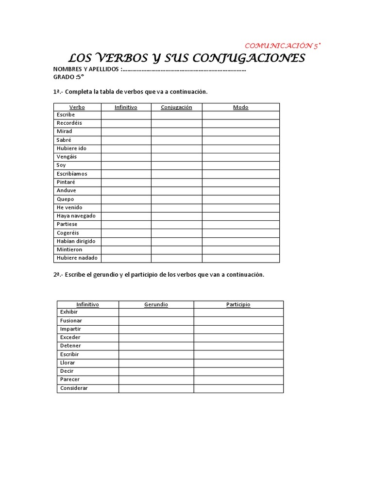 Los Verbos Y Sus Conjugaciones | PDF | Verbo | Conjugación gramatical