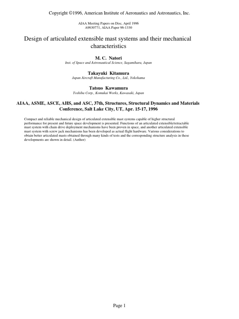 Design of Articulated Extensible Mast Systems and Their Mechanical ...