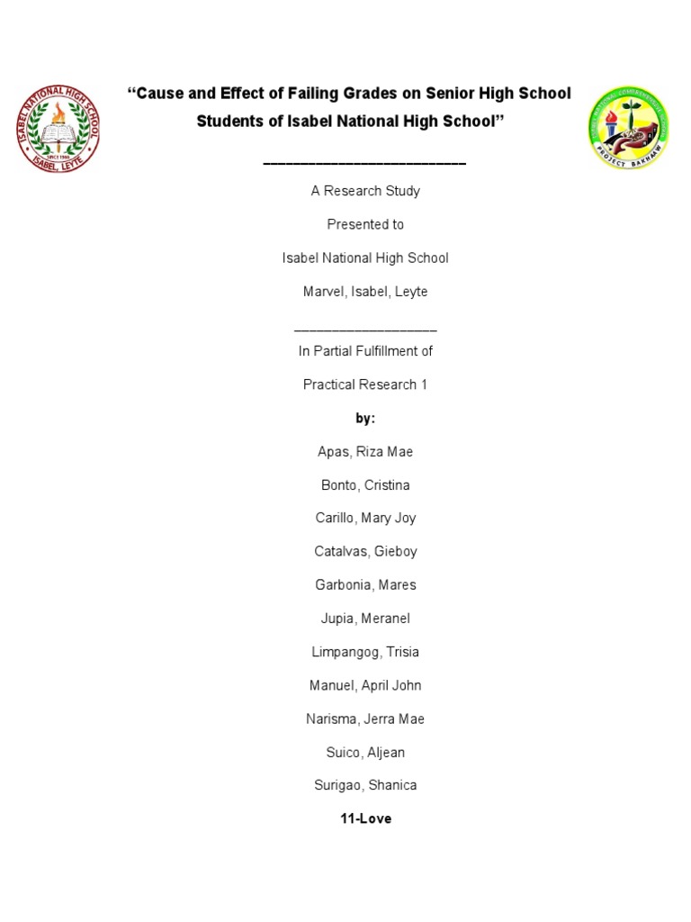 Causes and Effects of Failing Grades on Senior High School Students of ...