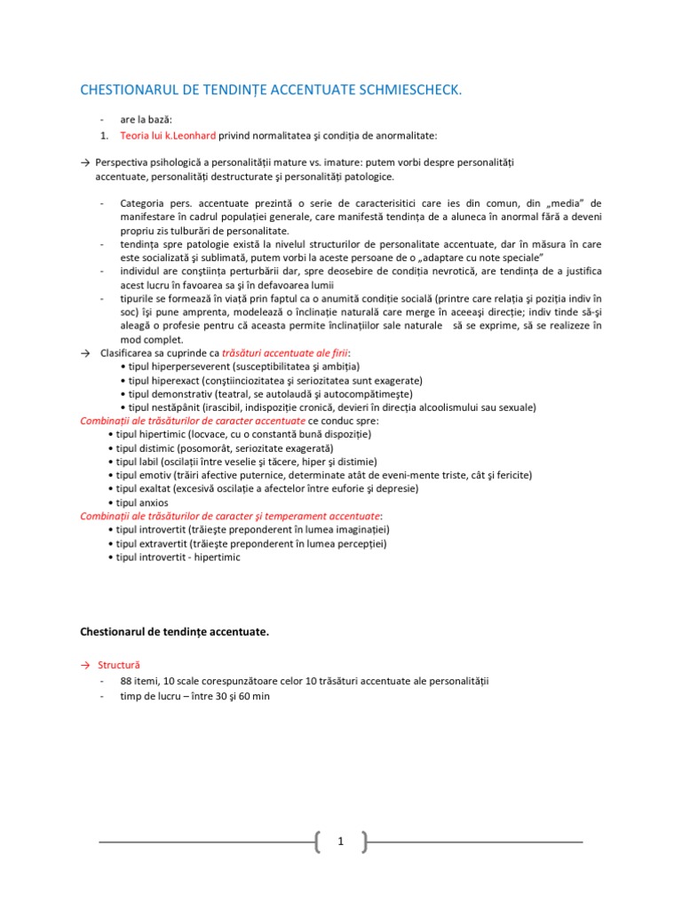 Chestionarul de Tendinĺ e Accentuate Smiescheck | PDF