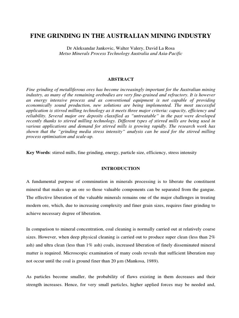 Fine Grinding in The Australian Mining Industry | PDF | Mill (Grinding ...