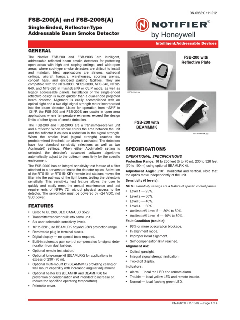 FSB-200 (A) and FSB-200S (A) : Single-Ended, Reflector-Type Addressable ...