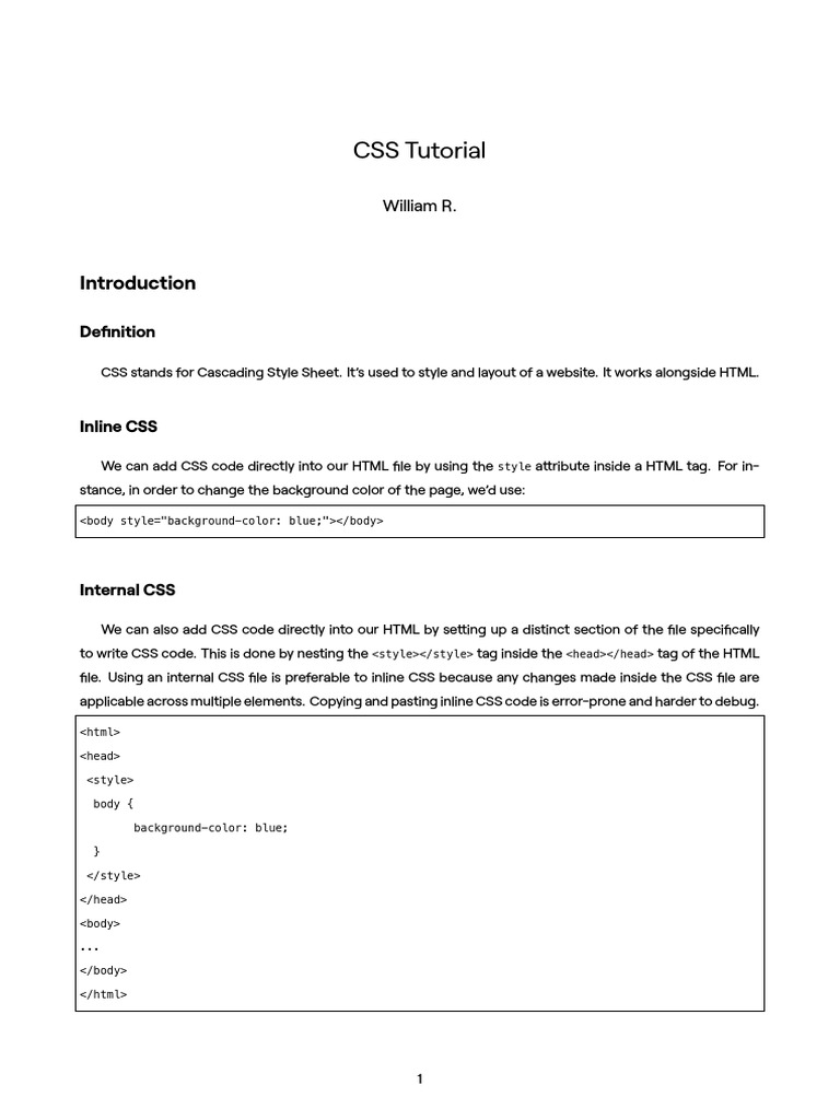 CSS Tutorial: William R | PDF | Cascading Style Sheets | Html Element
