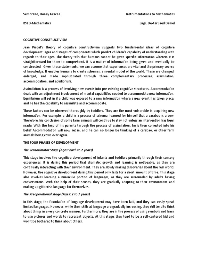 Piaget's Cognitive Constructivism in Education | PDF | Axiom ...
