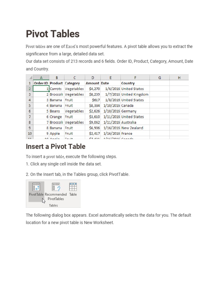 Pivot Tables: Insert A Pivot Table | PDF | Incremental Computing | Data Analysis