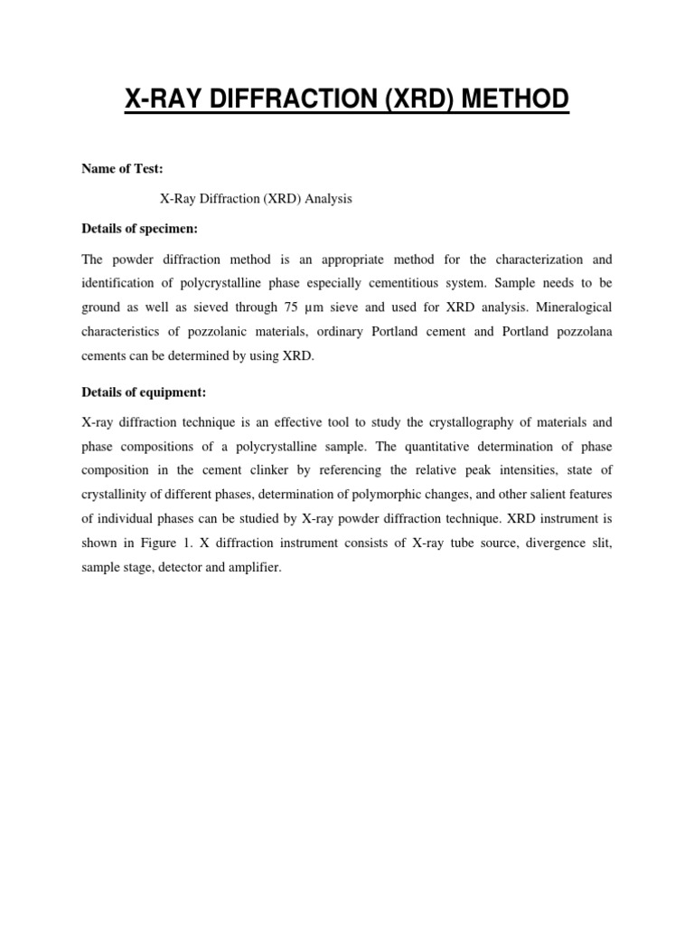 Name of Test: X-Ray Diffraction (XRD) Analysis Details of Specimen ...