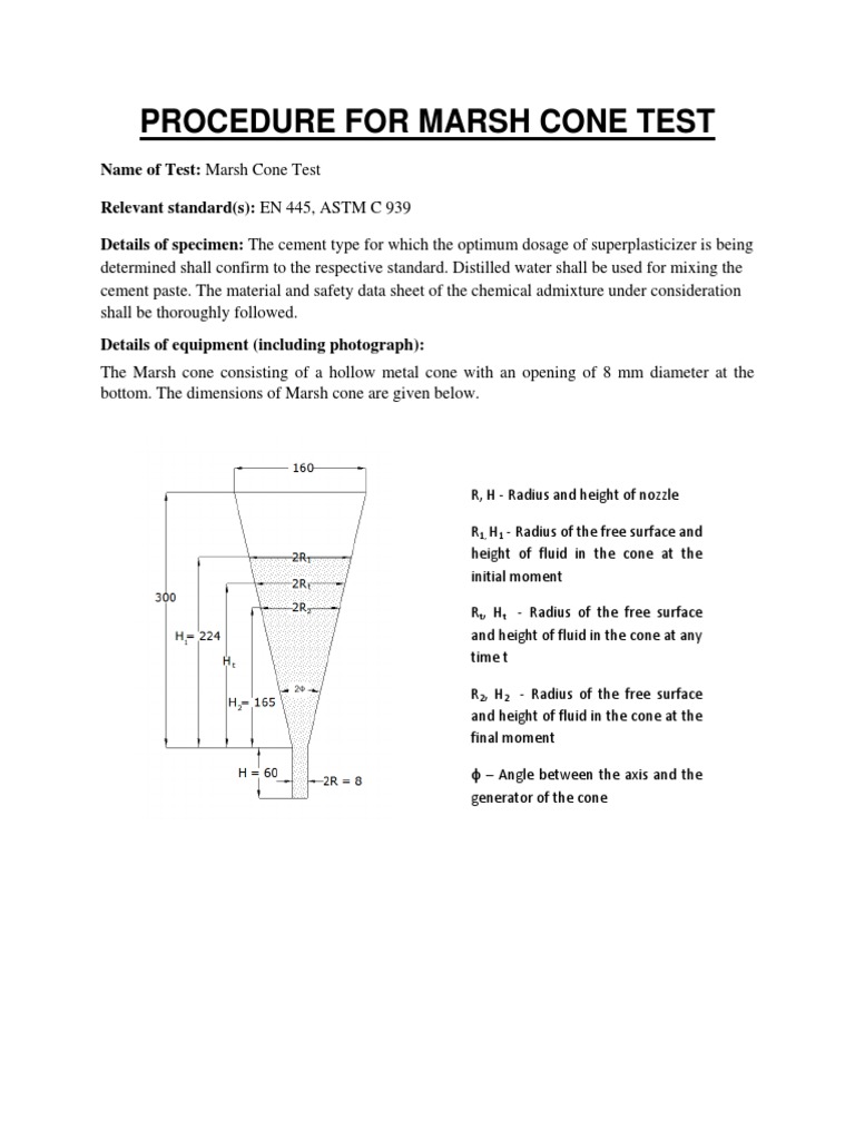 Marsh Cone Test Procedure Guide | PDF | Concrete | Applied And ...