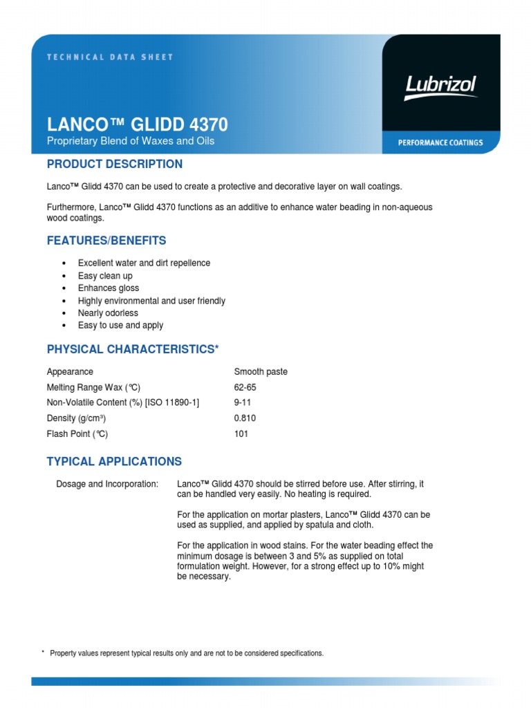 Lanco Glidd 4370 | PDF | Wax | Water