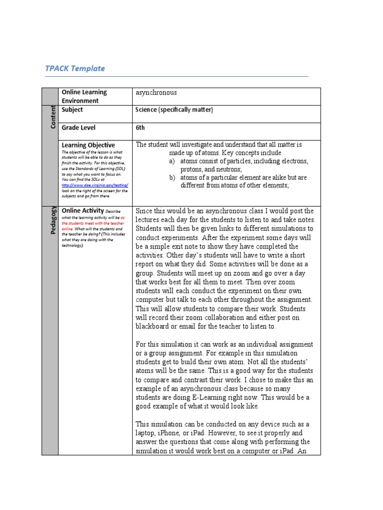 Tpack Template Simulation | PDF