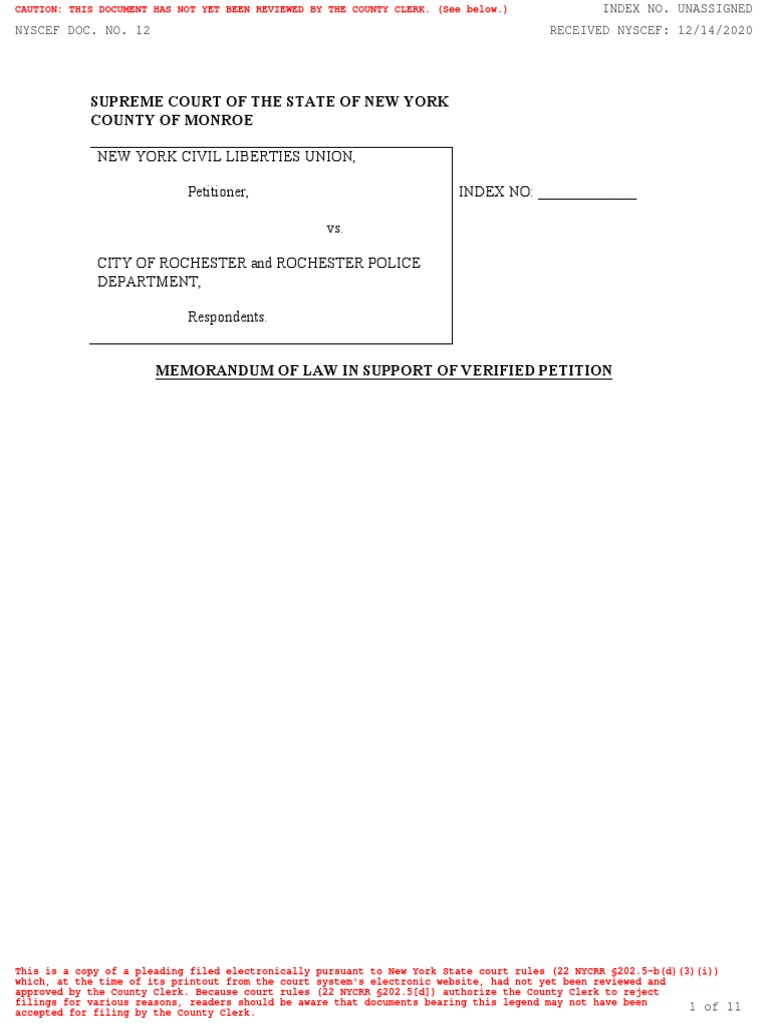 Filed RPD Article 78 Memo of Law 002 | PDF | Discovery (Law) | Attorney ...