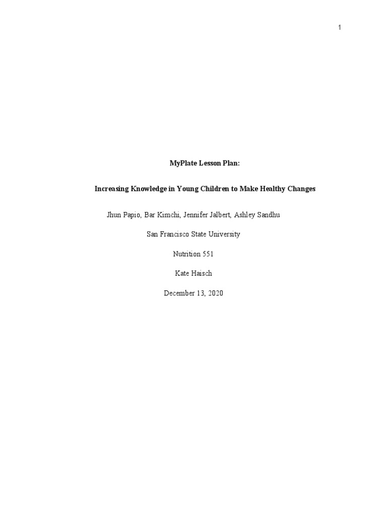 MyPlate Lesson Plan for Kids' Nutrition | PDF | Obesity | Healthy Diet