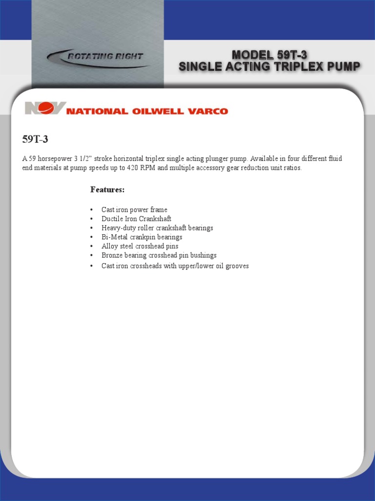 59T-3 Single Acting Plunger Pump Brochure | PDF | Pump | Steel