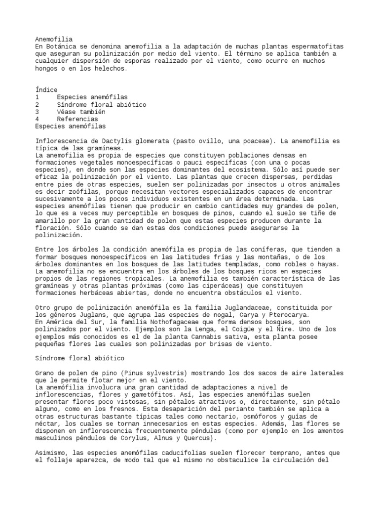 Anemofilia: Polinización por Viento | PDF | Reproducción | Morfología ...