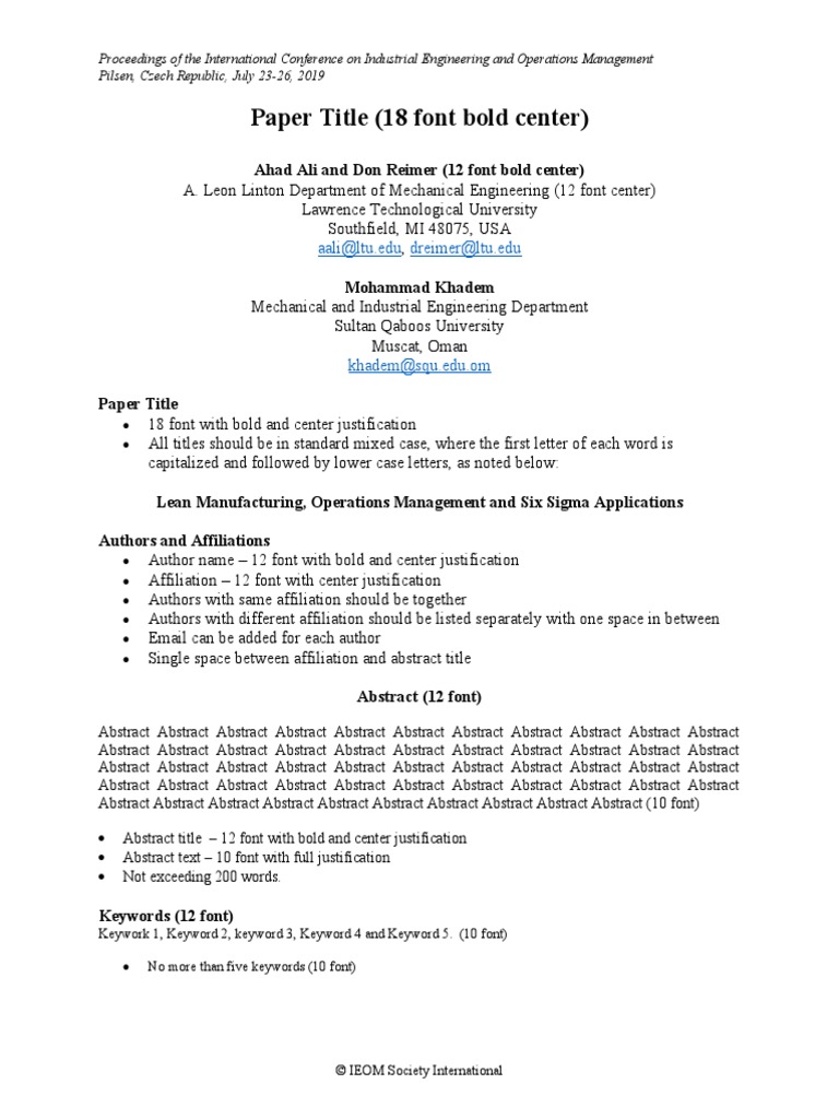 Paper Title (18 Font Bold Center) | PDF | Operations Management ...