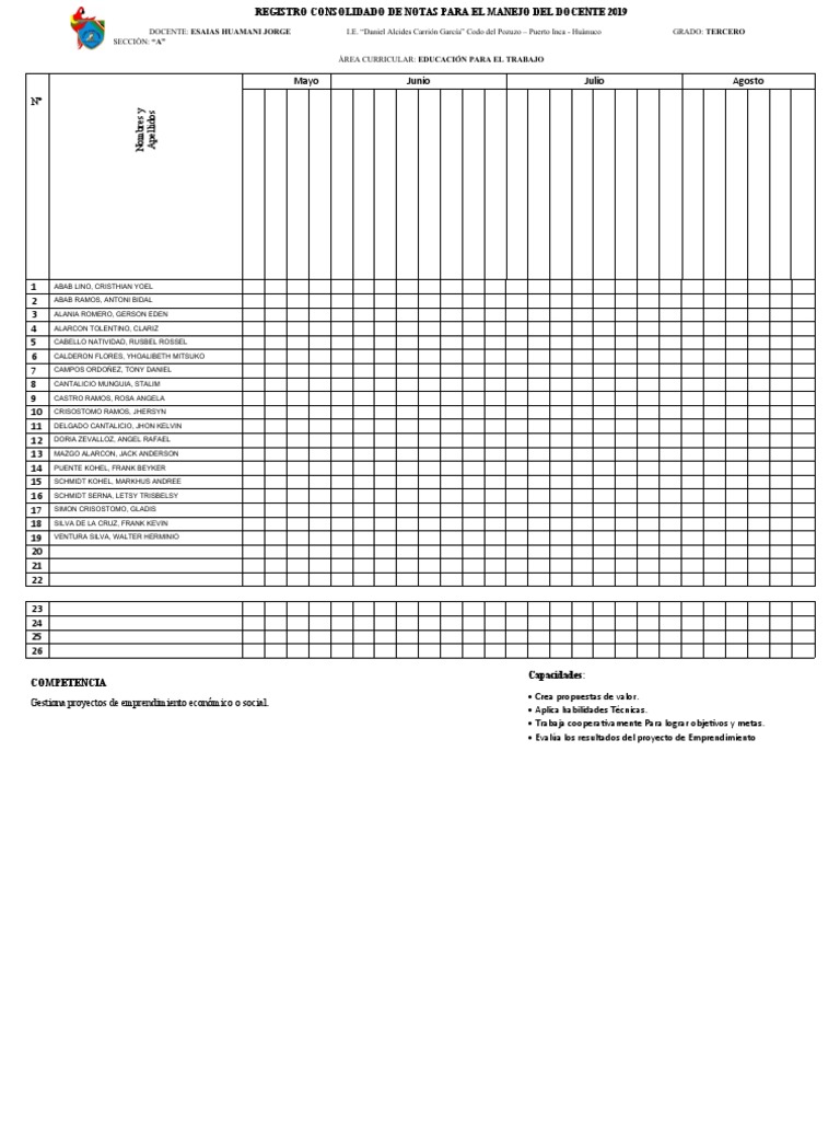 Registro Consolidado de Notas para El Manejo Del Docente 2019 | PDF