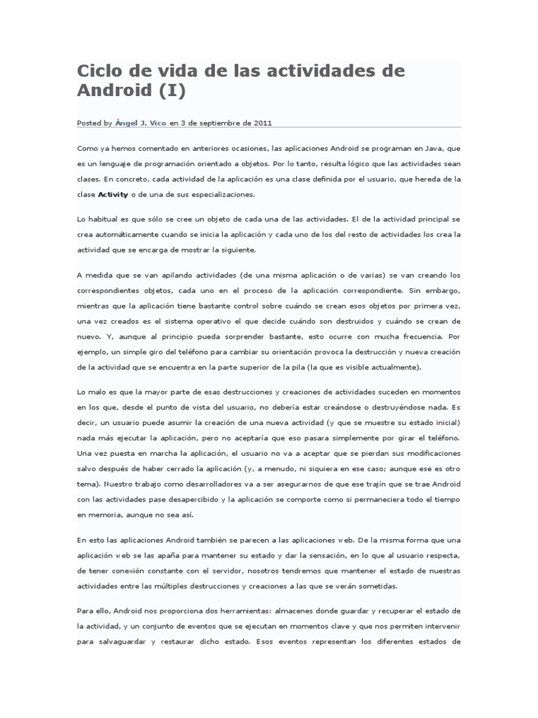 Ciclo de Vida de Las Actividades de Android | PDF | Objeto (informática ...