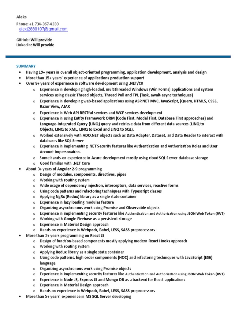 Aleksandr Paklin - .Net Fullstack Developer | PDF | Language Integrated Query | Microsoft Sql Server