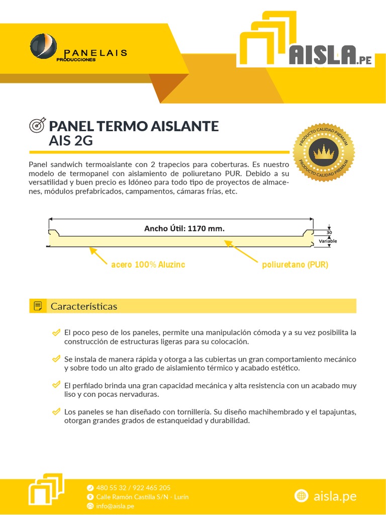 FIcha Tecnica Panel Termoaislante AIS 2G | PDF | Aisladores | Materiales
