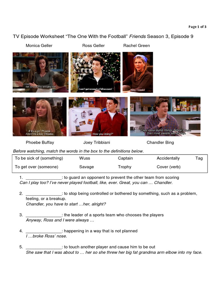 Friends Episode 3.9 Worksheet | PDF | Friends | Leisure
