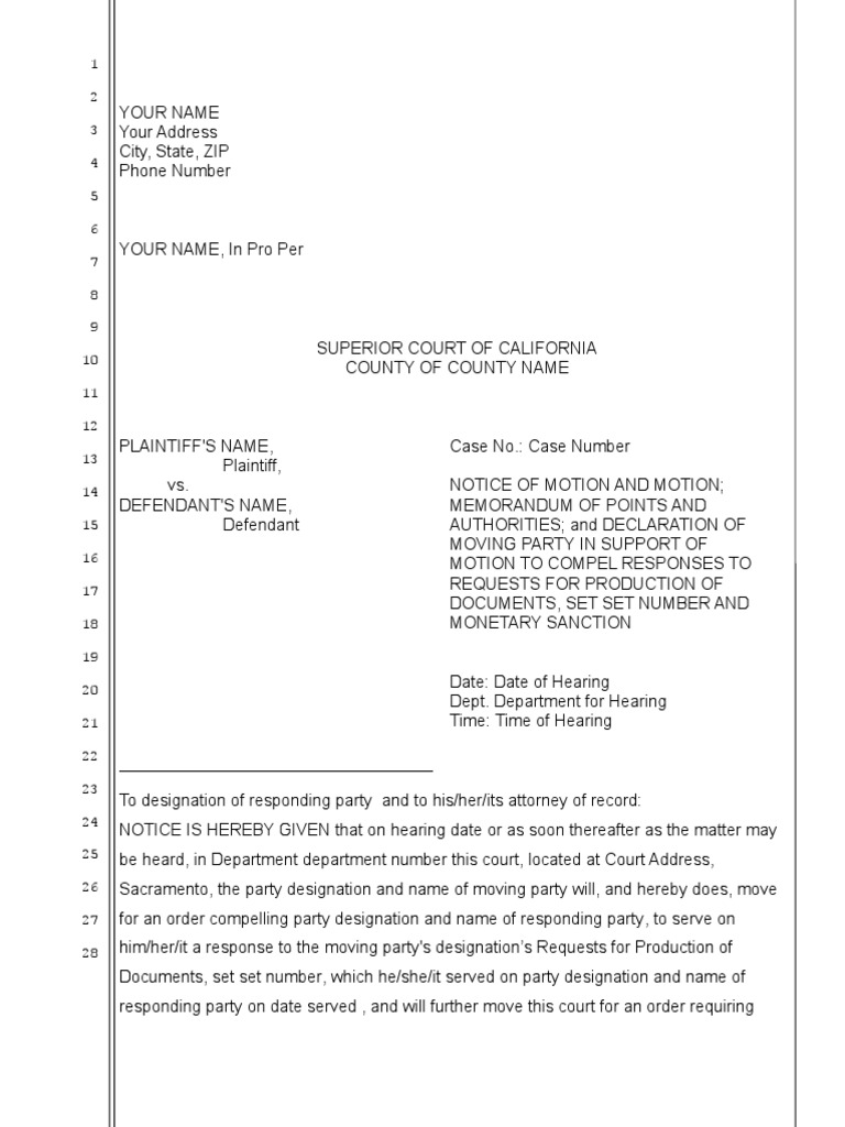 Sbs Motion To Compel Discovery Responses Production | PDF | Motion To ...