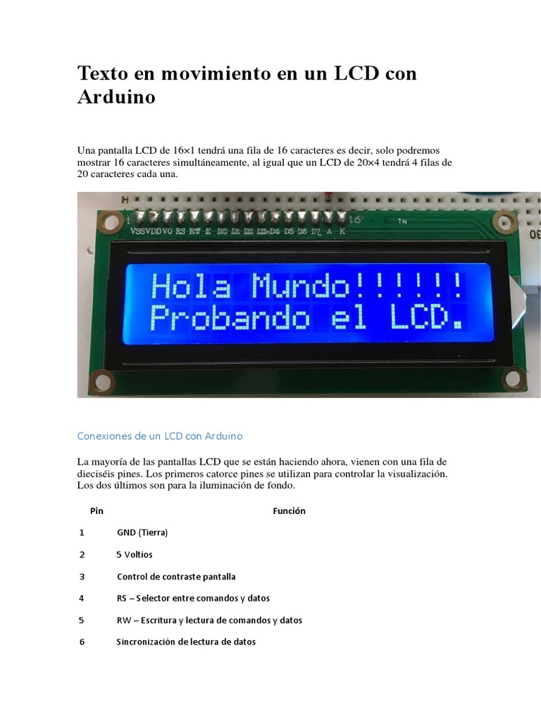 Arduino LCD Sin L2C | PDF | Pantalla de cristal líquido | Arduino