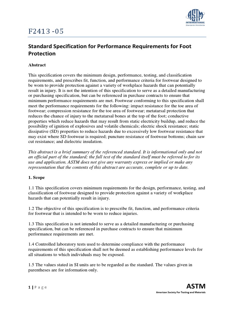 Standard Specification For Performance Requirements For Foot Protection ...