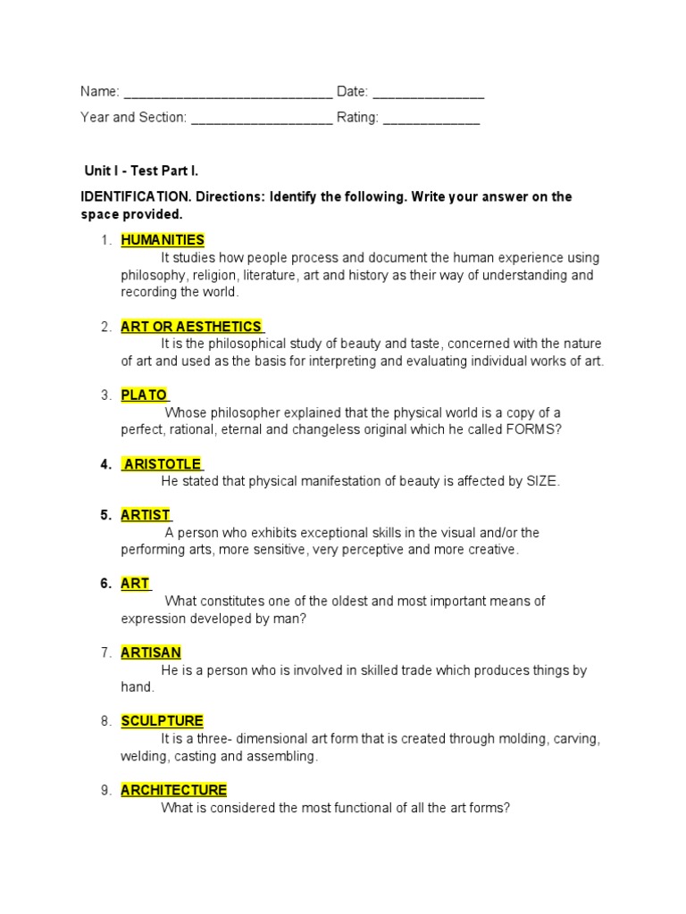 Unit I - Test Part I. IDENTIFICATION. Directions: Identify The ...