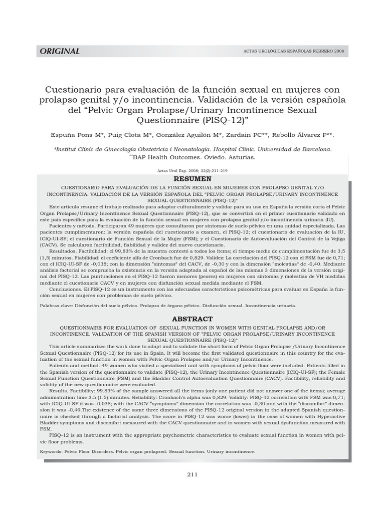 Cuestionario De Funcionamiento Sexual Global Pdf Traducciones