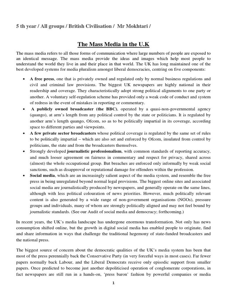 UK Mass Media Landscape Overview | PDF